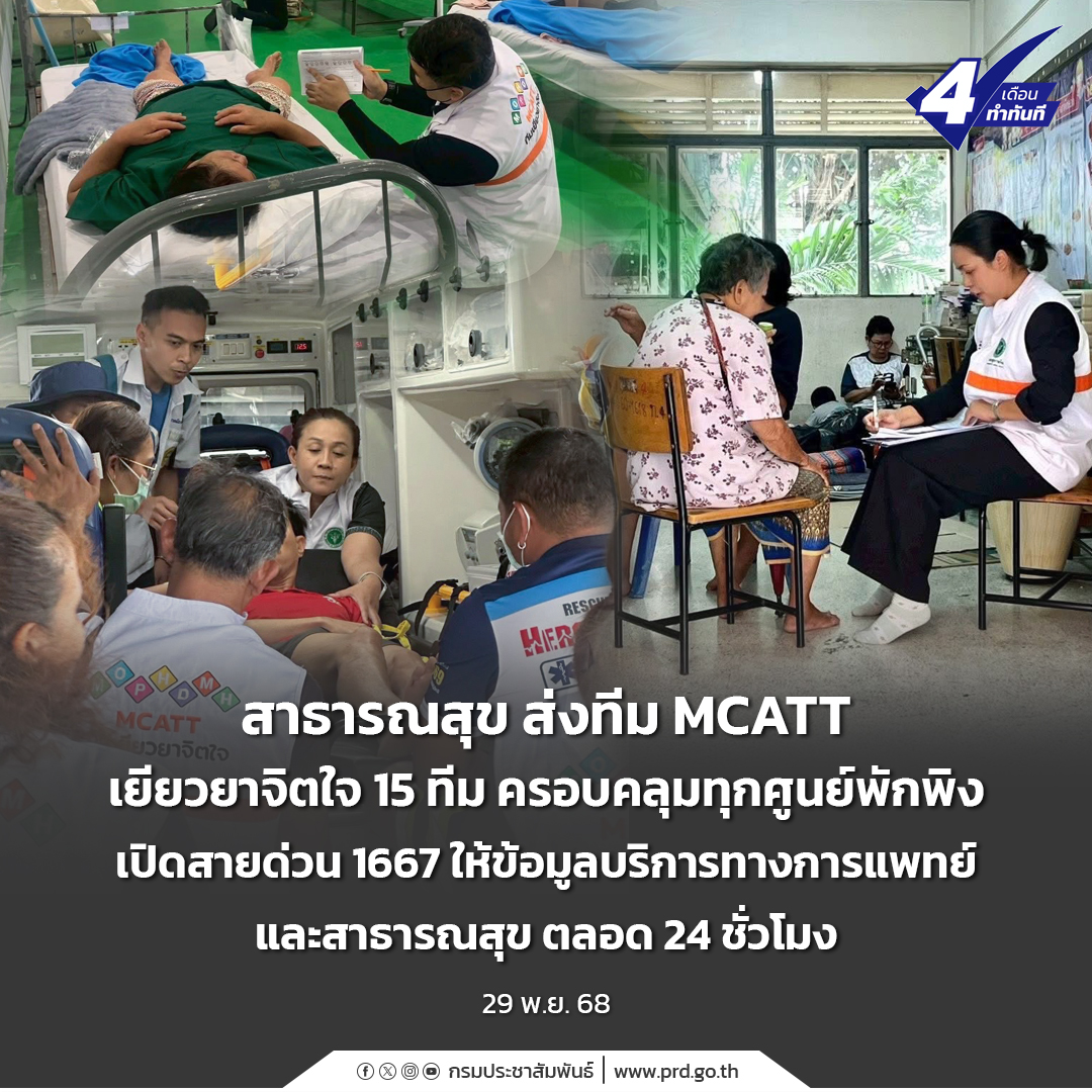 สาธารณสุข ส่งทีม MCATT เยียวยาจิตใจ 15 ทีม ครอบคลุมทุกศูนย์พักพิง เปิด ...
